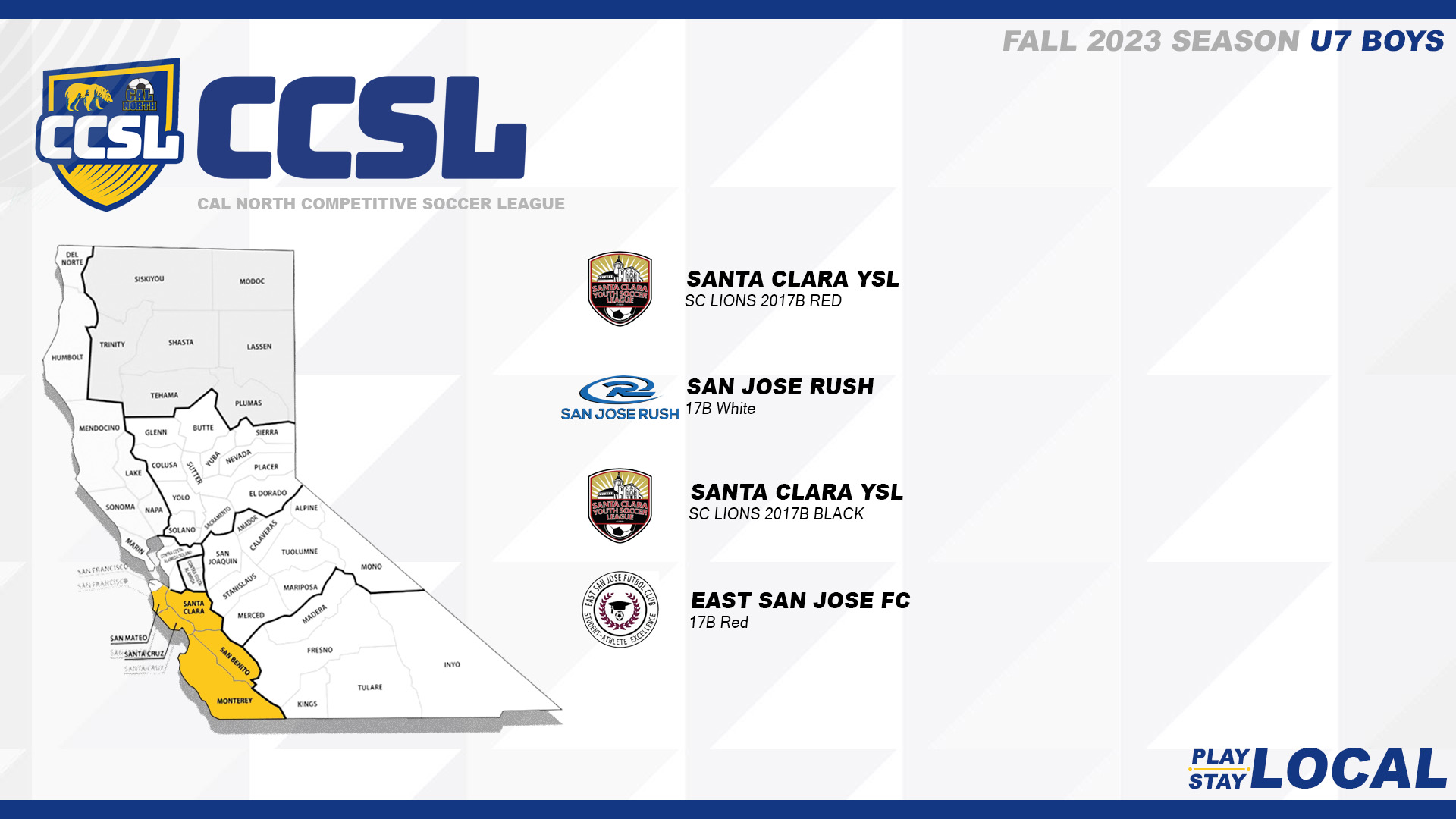 List of participating teams in CCSL for Fall 2023 season